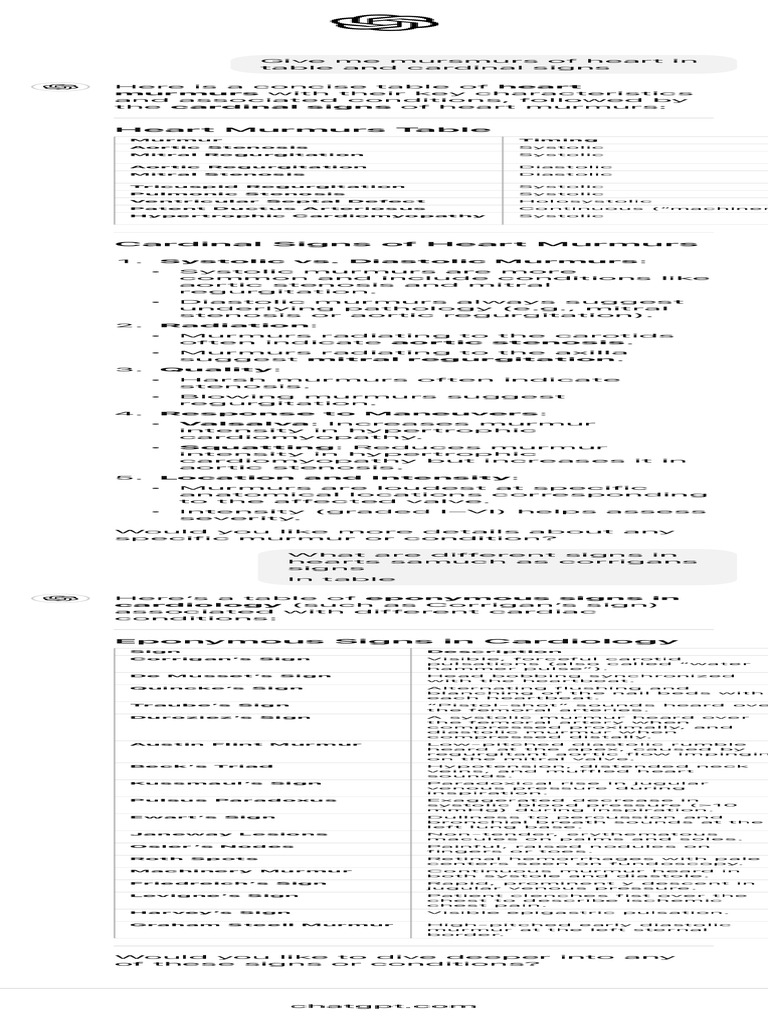 Heart Murmurs Overview | PDF