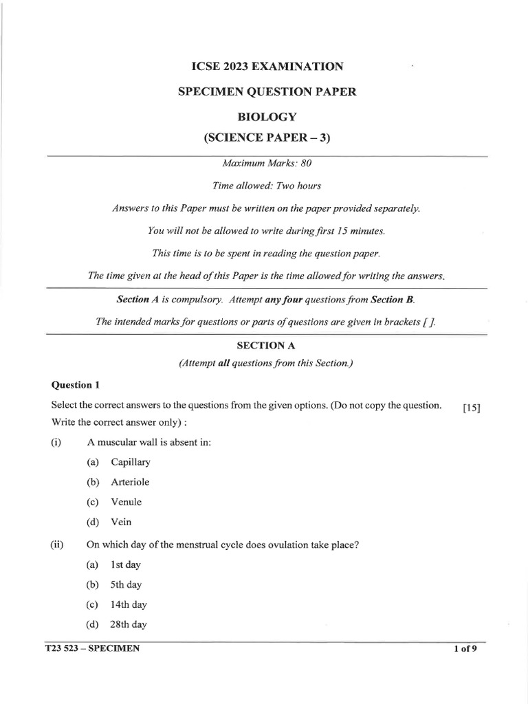 Icse 2023 Specimen Sci3 | PDF