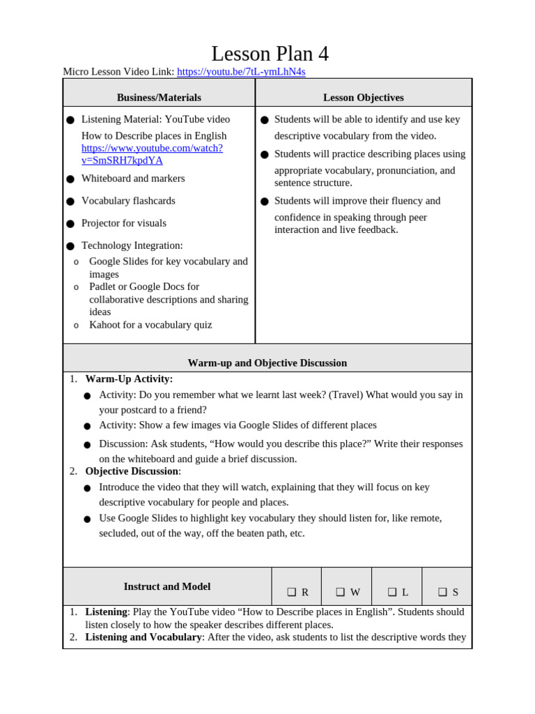 Lesson Plan 4 | PDF | Vocabulary | Linguistics