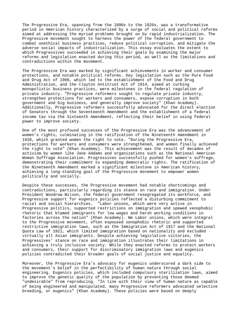Final Exam Essay | PDF | Progressivism In The United States ...