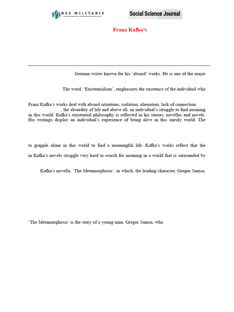 Kafka's Existentialism: Isolation & Absurdity | PDF | The Metamorphosis ...