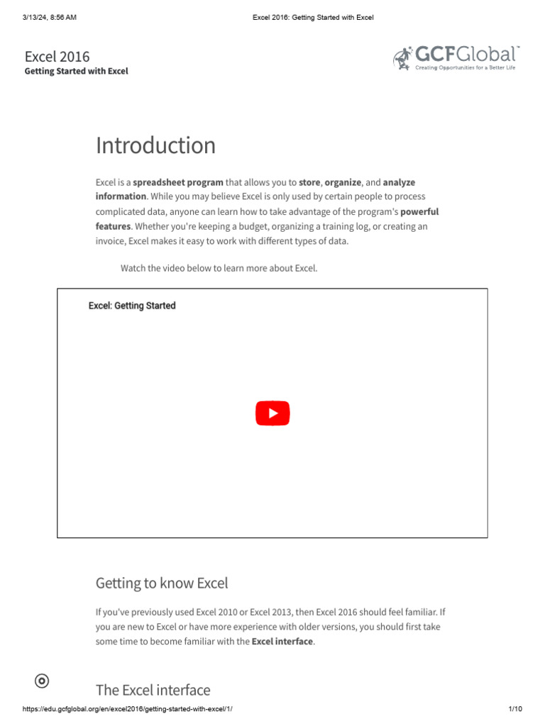 01-Excel-2016_-Getting-Started-with-Excel | PDF | Microsoft Excel | Worksheet