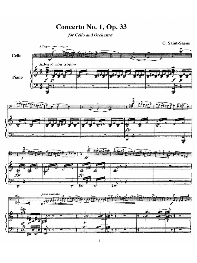 Cello Concerto No. 1 in A Minor, Op. 33 - Composers Reduction For Cello ...