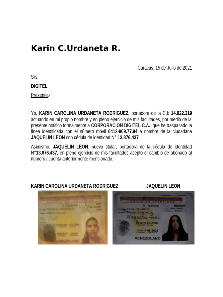 Traspaso de línea Digitel | PDF