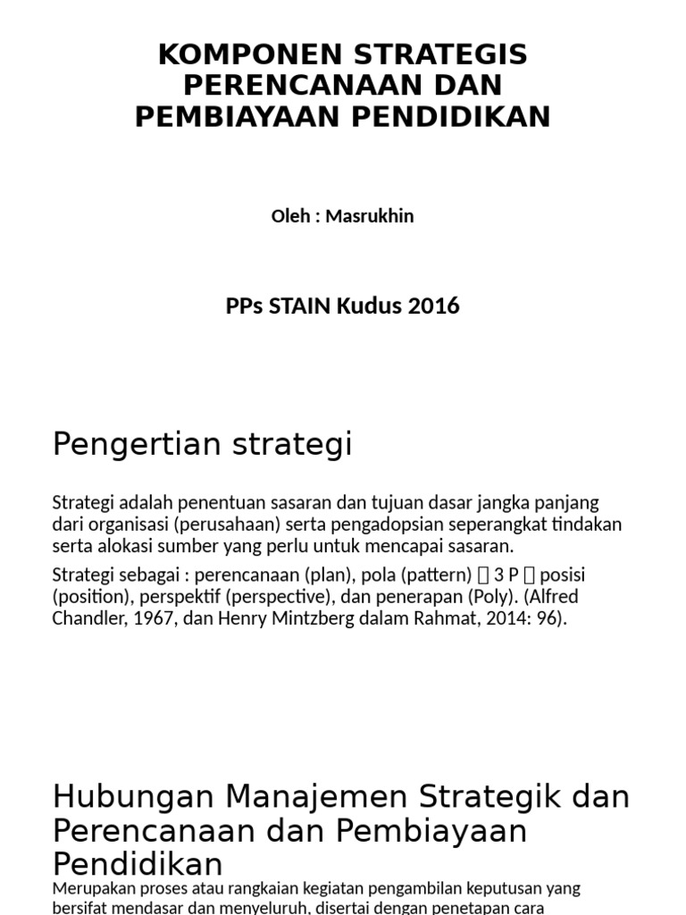 Topik 3 Komponen Strategis Dalam Perencanaan Dan Pembiayaan Pendidikan | PDF