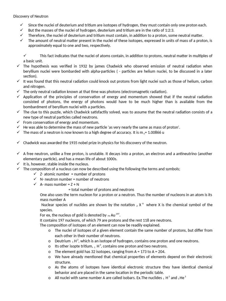 Discovery of Neutron | PDF | Atomic Nucleus | Neutron