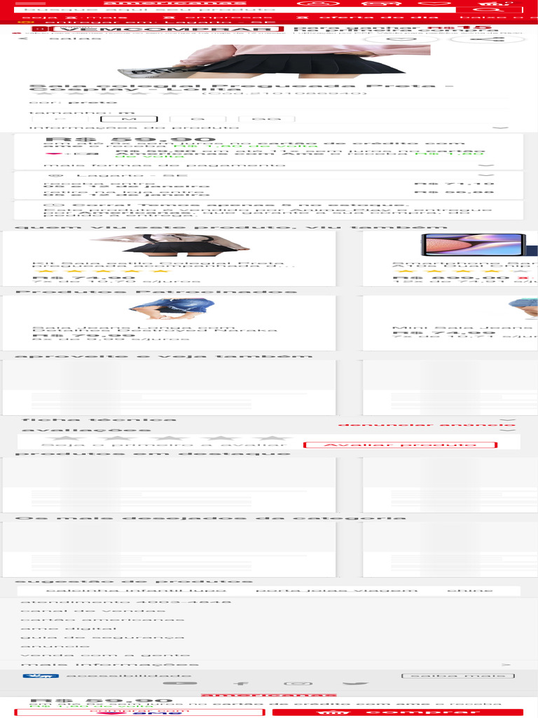 Saia colegial Pregueada Preta - Cosplay - Lolita nas americanas | PDF