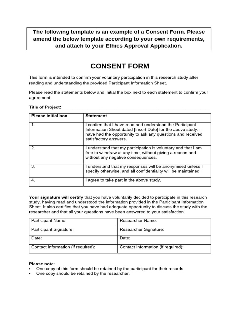 Consent Form (Sample Template) | PDF