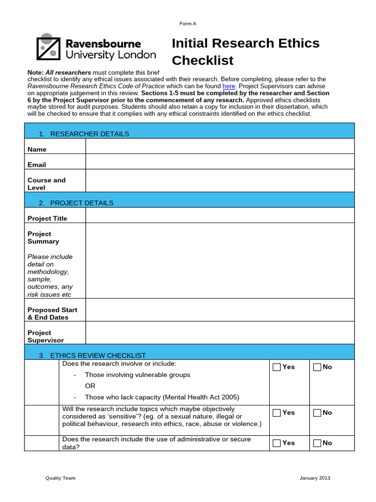 Initial Research Ethics Checklist 1 | PDF