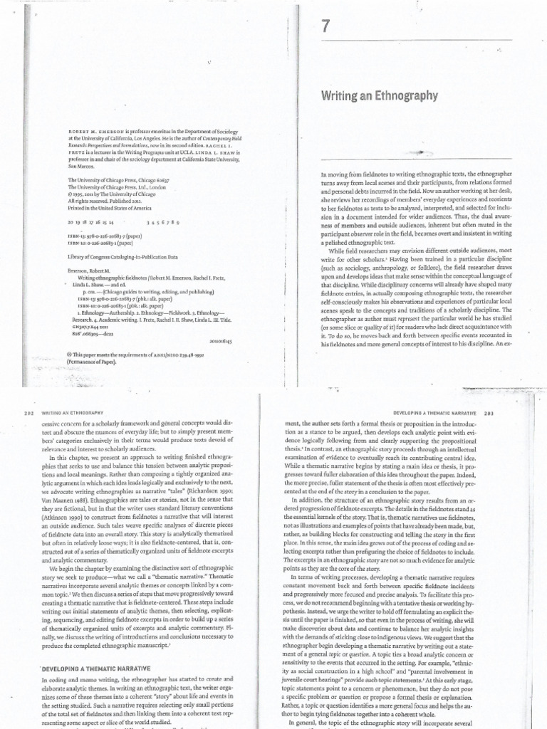 CAP LIVRO - EMERSON, Et Al. Writing An Ethnography. 2011 | PDF