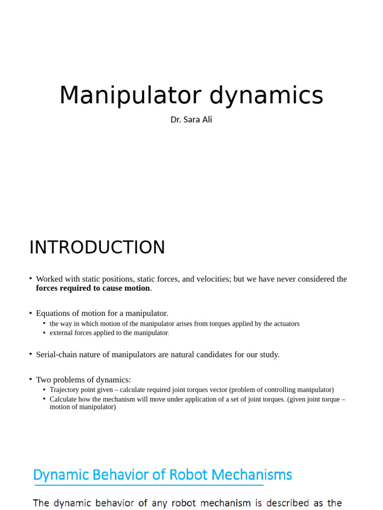 Manipulator Dynamics - CHP 7 | PDF | Force | Torque