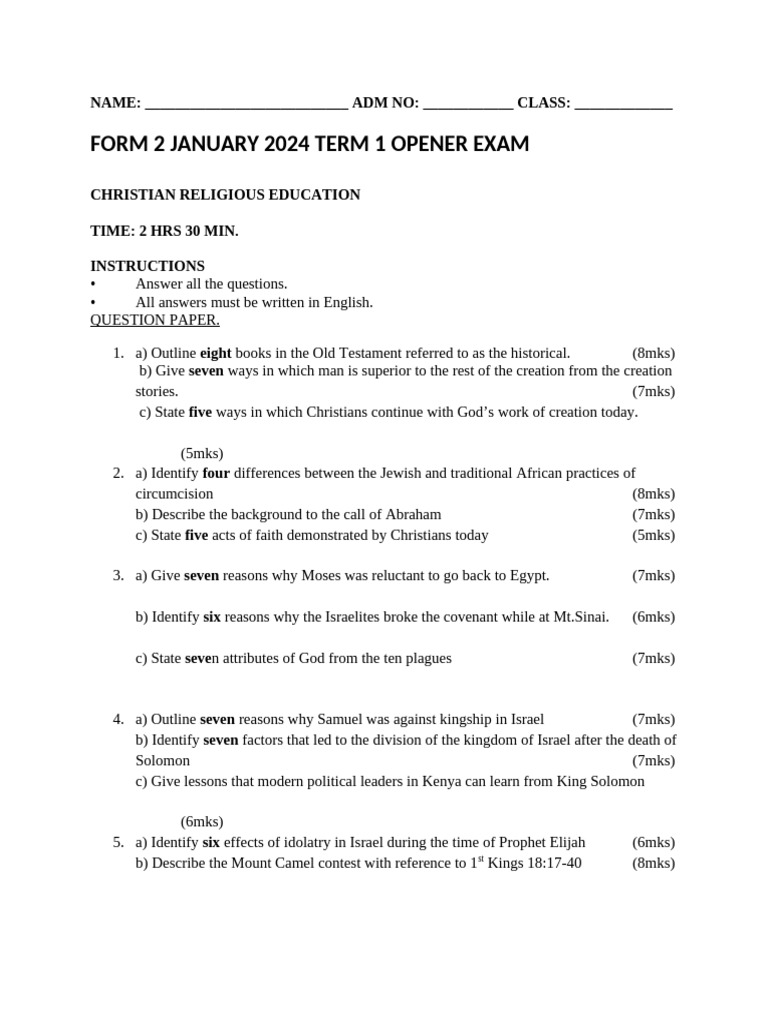Cre Form 2 Opener Qs | PDF