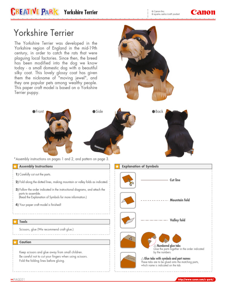 Yorkshire Terrier Paper Craft Model | PDF | Yorkshire Terrier | Dogs As ...