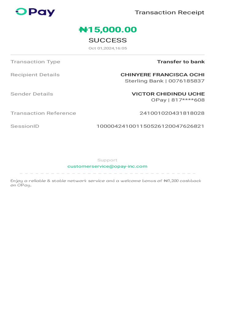 Bank Transfer Receipt ₦15,000 | PDF