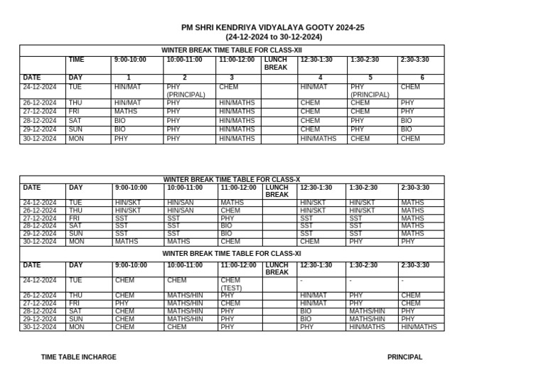 Time-Table Winter Break v2-1 | PDF