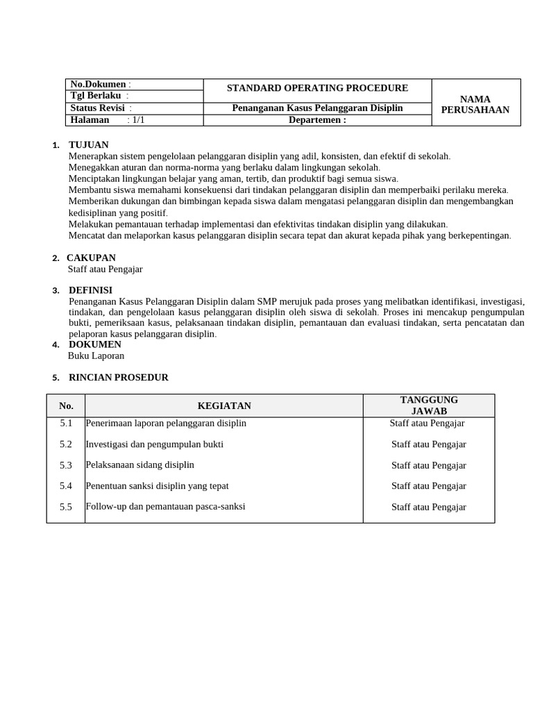 Prosedur Penanganan Disiplin SMP | PDF