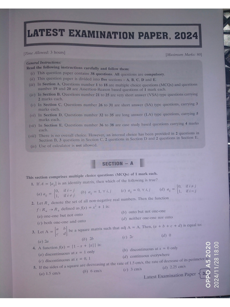 cbse 2024 paper maths | PDF