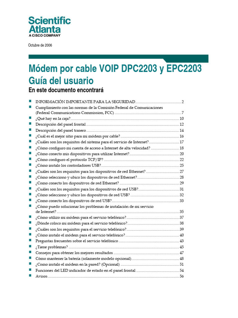Cisco DPC2203 | PDF | Red de computadoras | Protocolos de internet