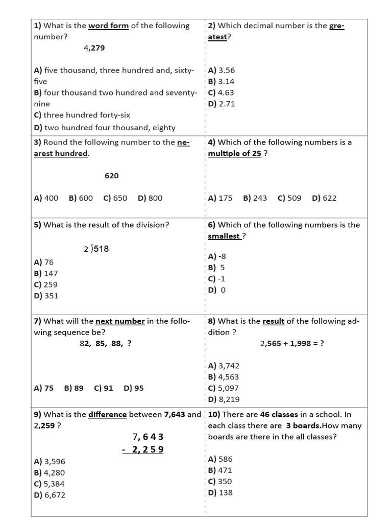 5 TH Grade Final Worksheet | PDF | Mathematics | Elementary Mathematics