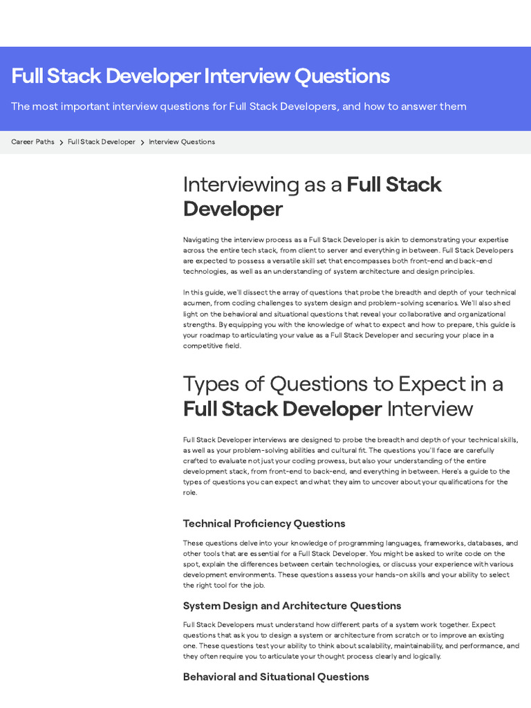Full Stack Dev Interview Guide | PDF | Databases | Computer Security