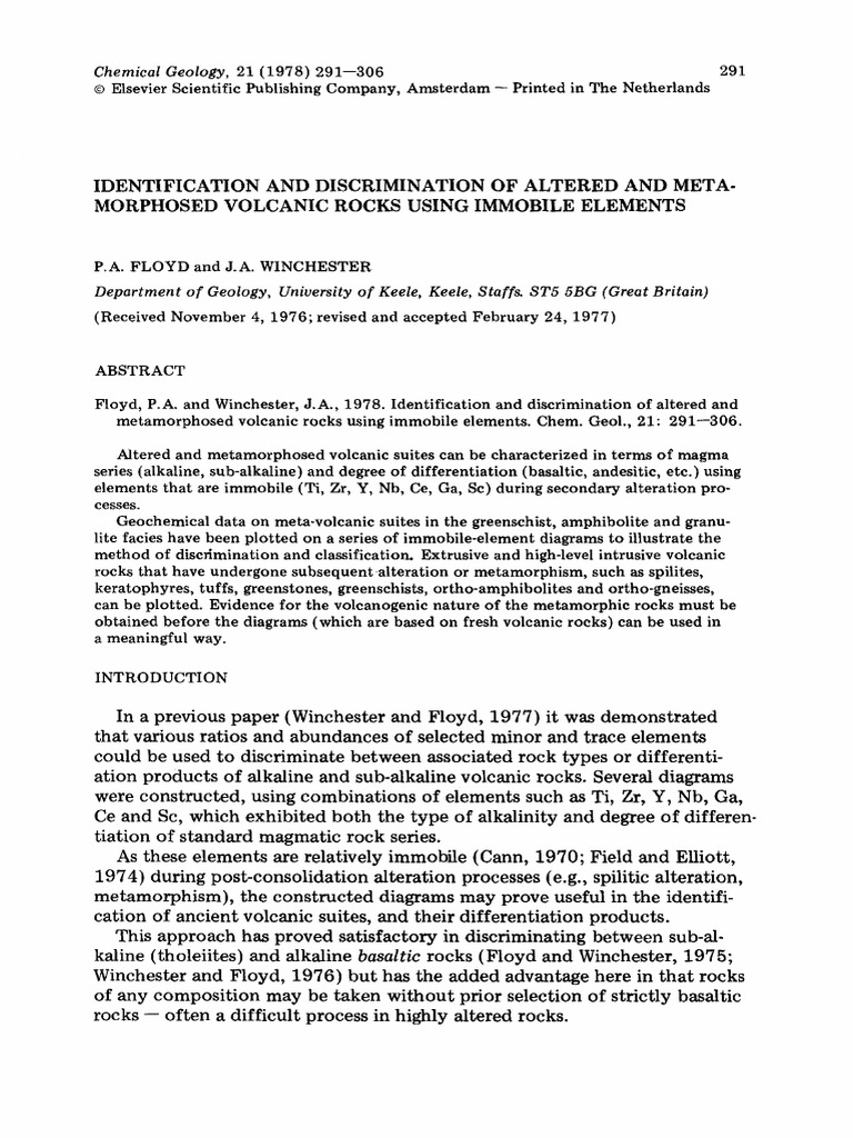Identification and Discrimination of Altered and Metamorphosed Volcanic ...