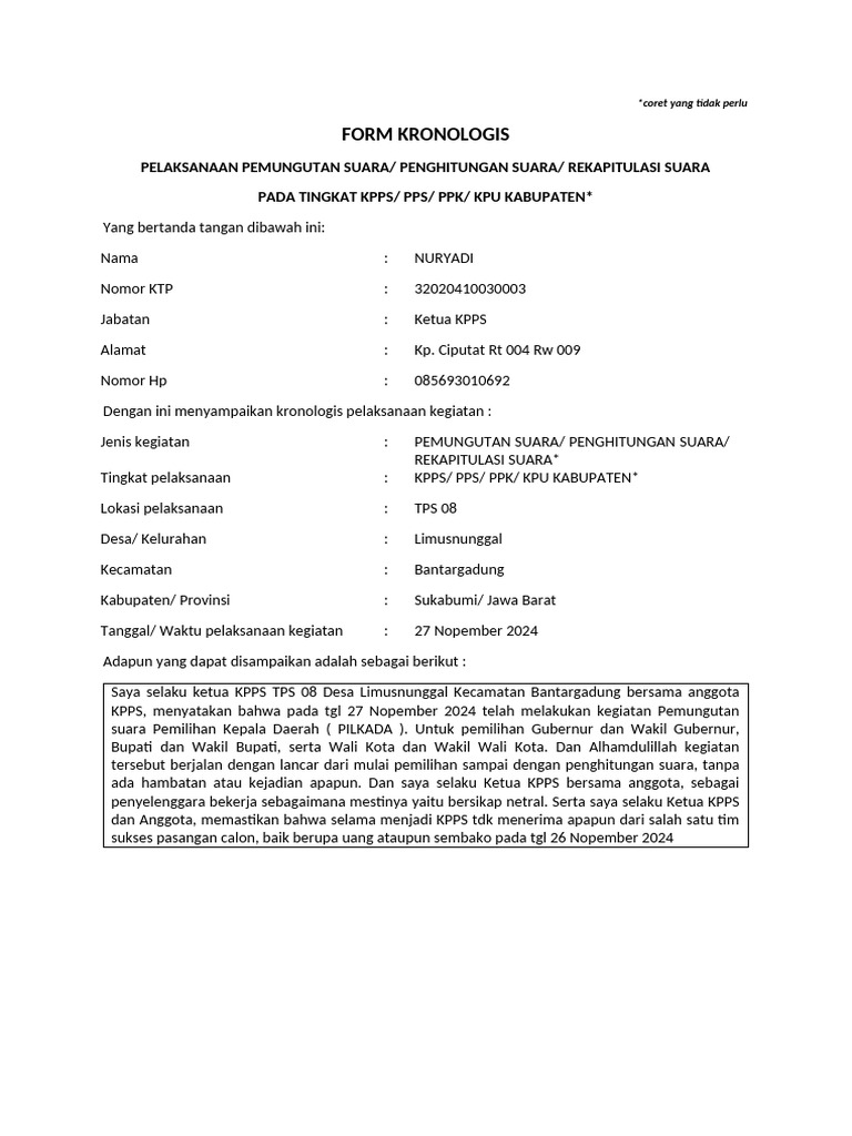 Form Kronologis TPS 08 | PDF