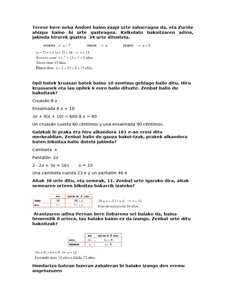 Problemak 1 Eta 2 Mailako Ekuazioekin Soluzioak | PDF