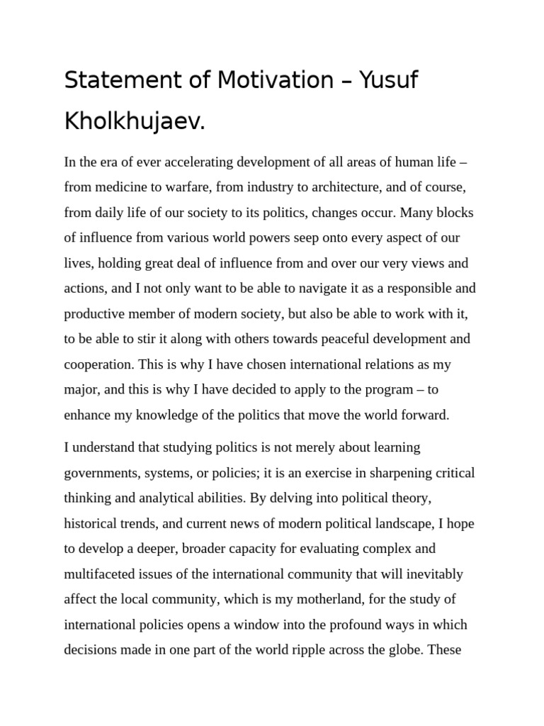 Statement of Motivation - Yusuf KH | PDF