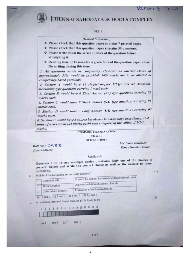 14 Copies - BVM - Sahodaya Science Set 1 | PDF