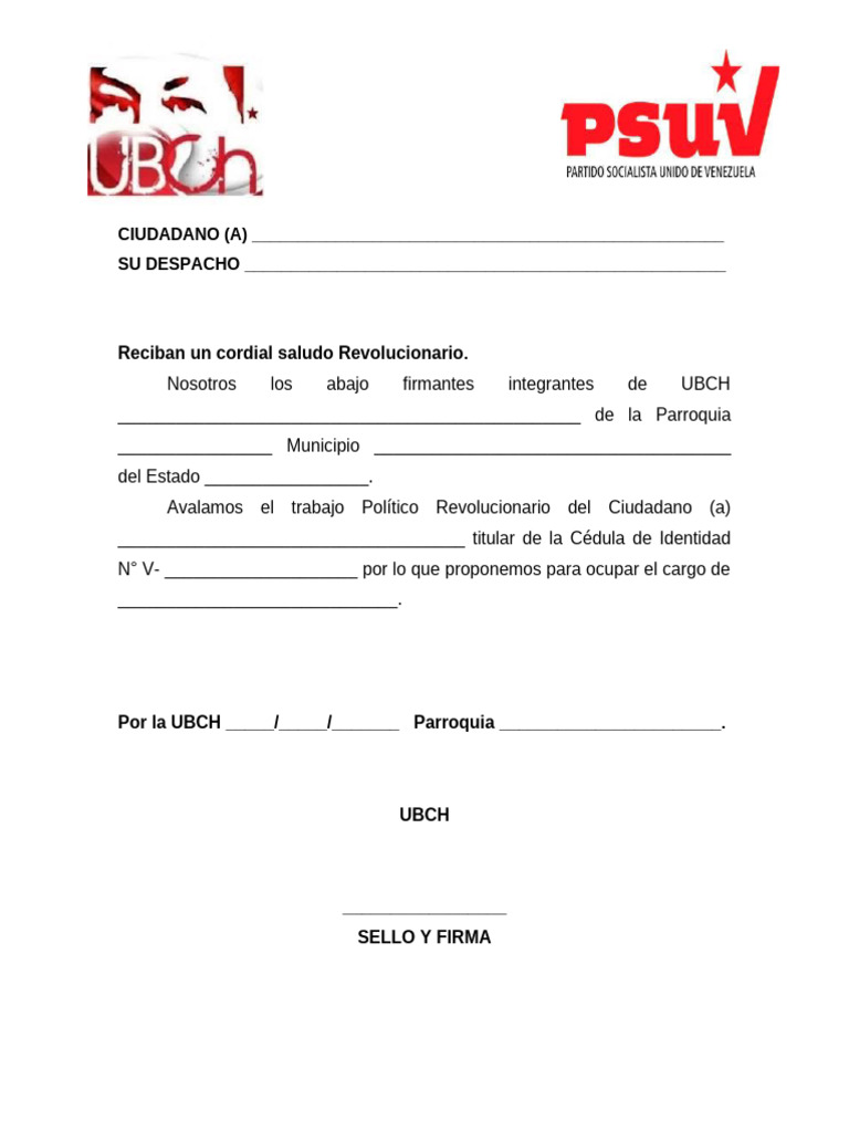 Carta de postulacion UBCH | PDF