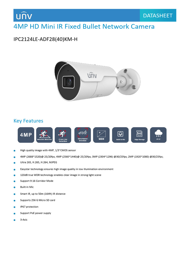 UNV IPC2124LE-ADF28 (40) KM-H 4MP HD Mini IR Fixed Bullet Network Camera | PDF | Camera | Camera ...