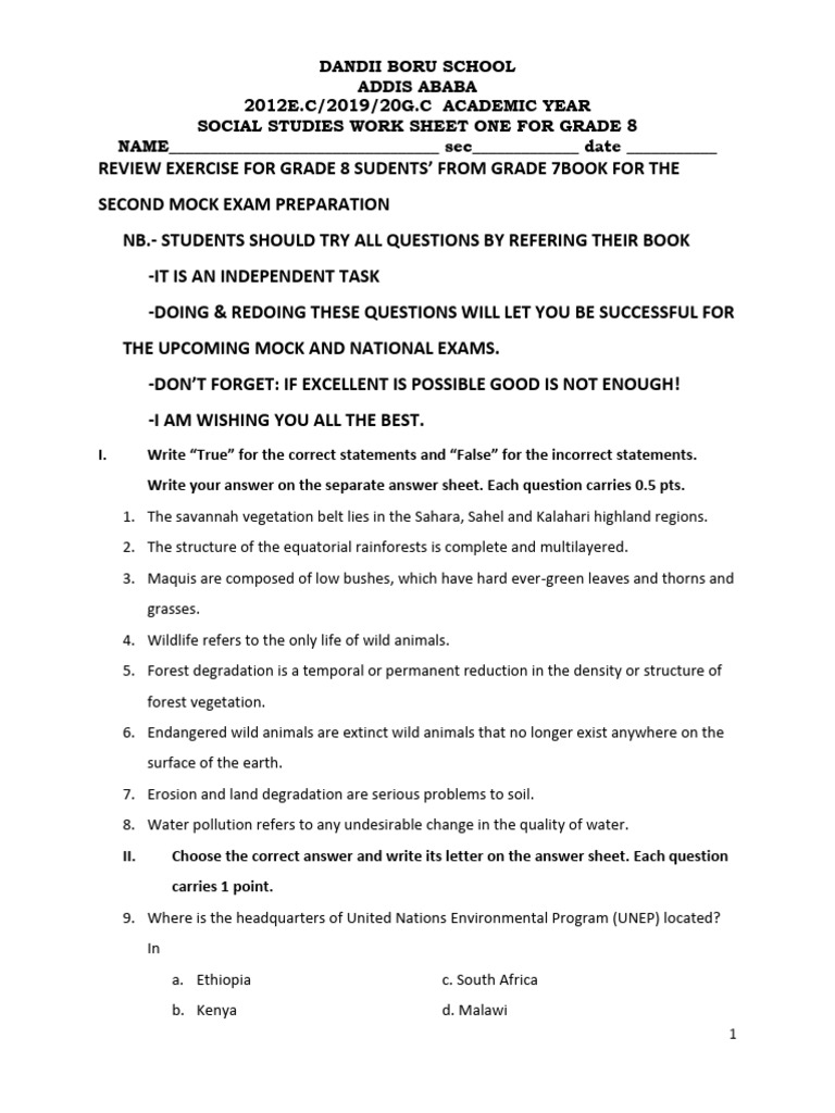 Grade 8 Social Studies Worksheet | PDF | Deforestation | Forests