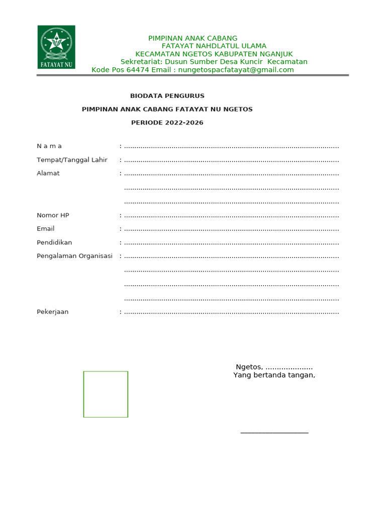 Biodata Pengurus PAC | PDF