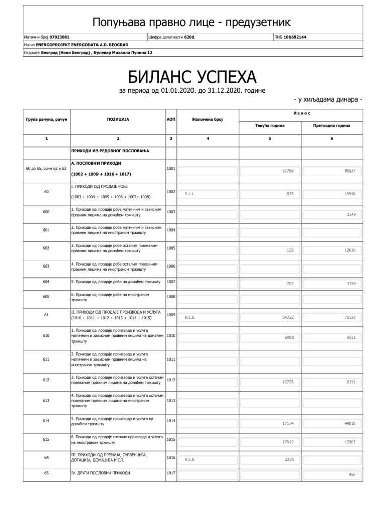 Bilans Uspeha Primer | PDF