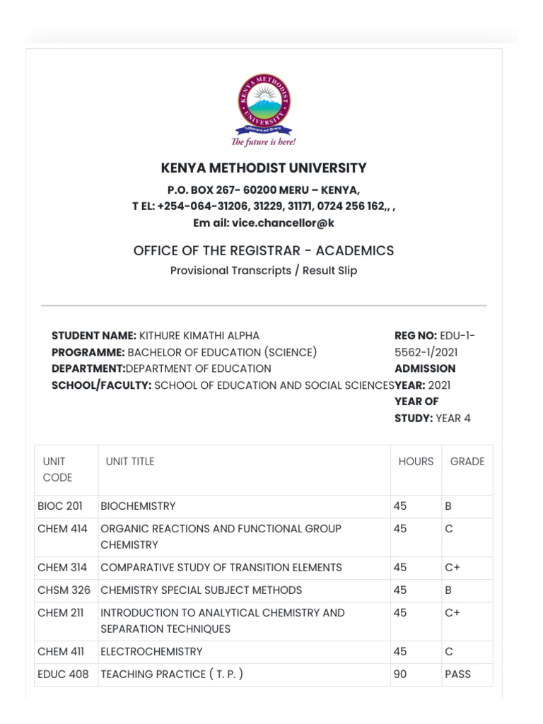 Kenya Methodist University | PDF | Physical Sciences | Chemistry