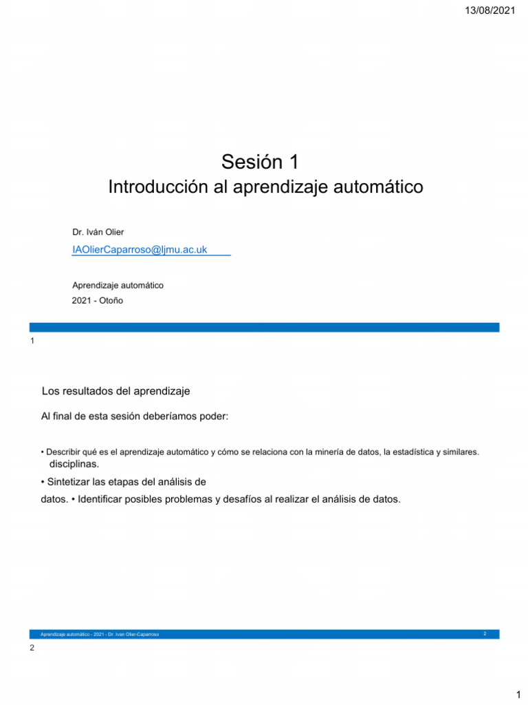 Session 1 – Introduction to Machine Learning (1) (1) | PDF | Aprendizaje automático | Análisis ...