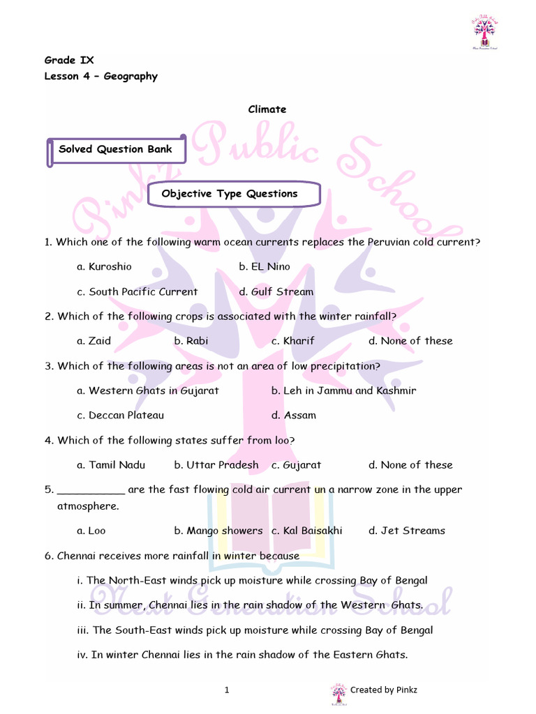 Lesson 4 Geography Climate | PDF | Monsoon | Rain