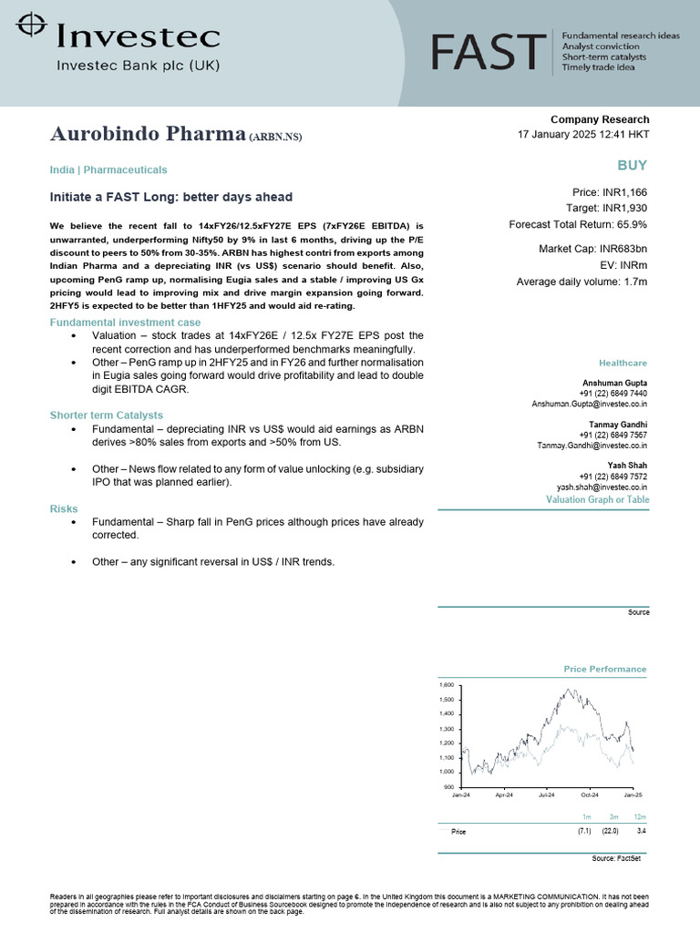 Investec Aurobindo Pharma | PDF | Stocks | Securities (Finance)