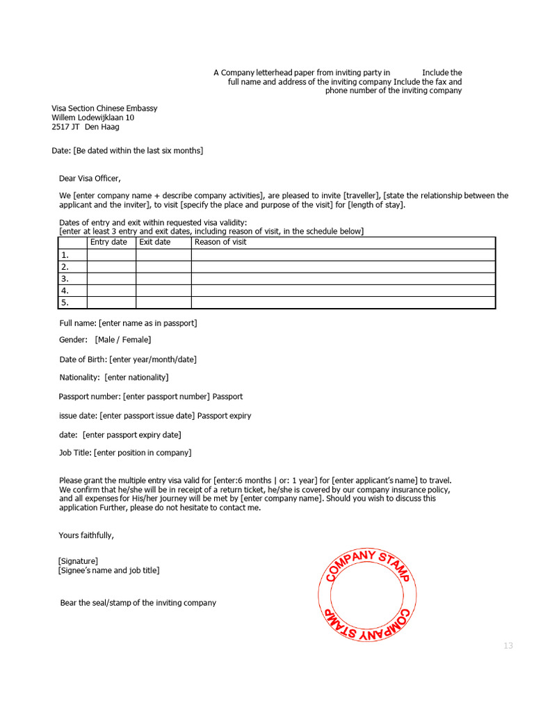 Sample Visa Invitation Letter Template | PDF
