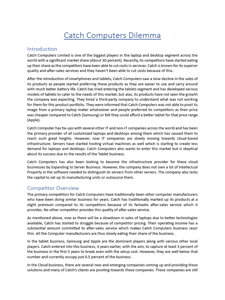Catch Computers' Market Challenges and Strategies | PDF | Desktop ...