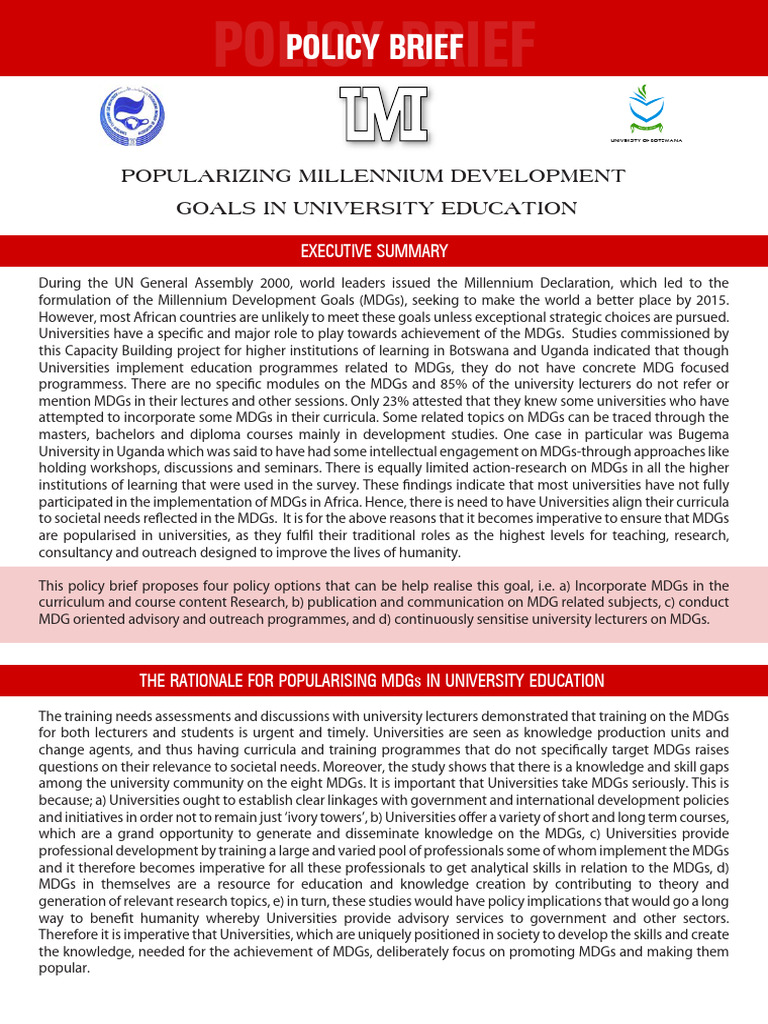 Popularizing Millennium Development Goals in University Education | PDF ...