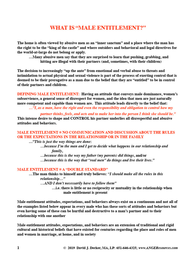 Understanding Male Entitlement | PDF