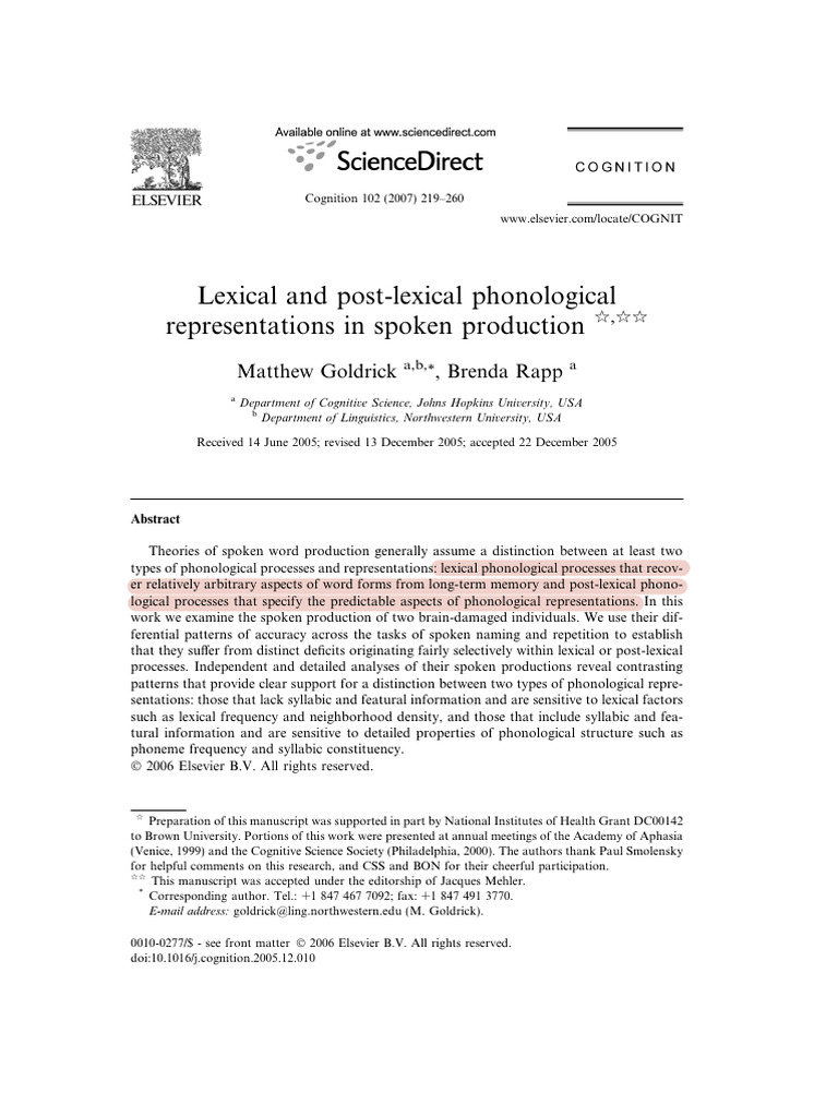 Lexical and Post-Lexical Phonological Representations in Spoken ...