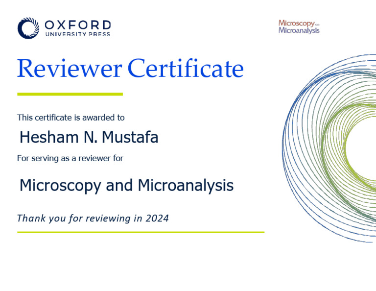 Microscopy and Microanalysis Reviewer Certificate 2024 | PDF