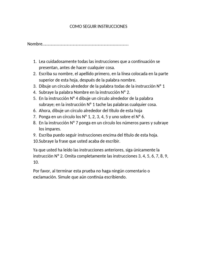 Como Seguir Instrucciones | PDF