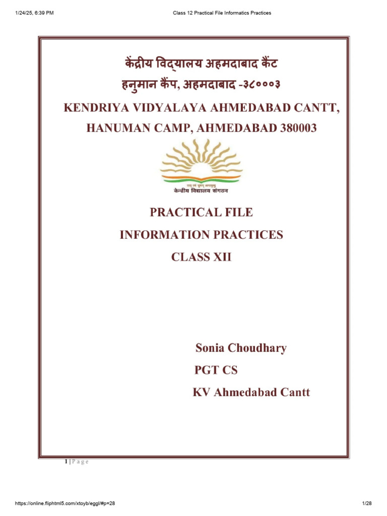 Class 12 Practical File Informatics Practices New Pattern | PDF