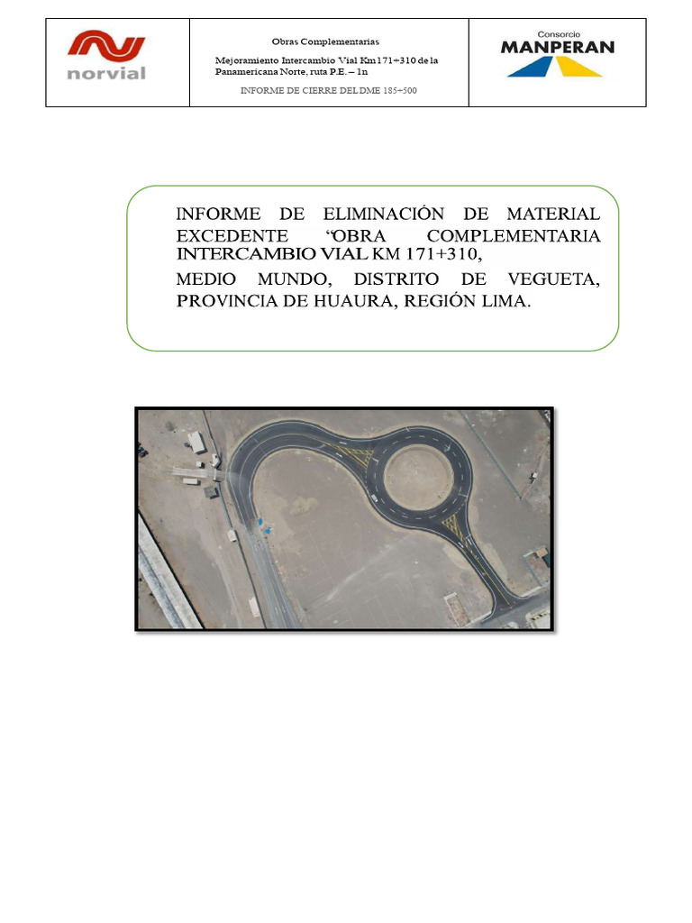 Informe de Cierre DME 185+500 - OC 171+310 | PDF | Saneamiento | Evaluación de impacto ambiental