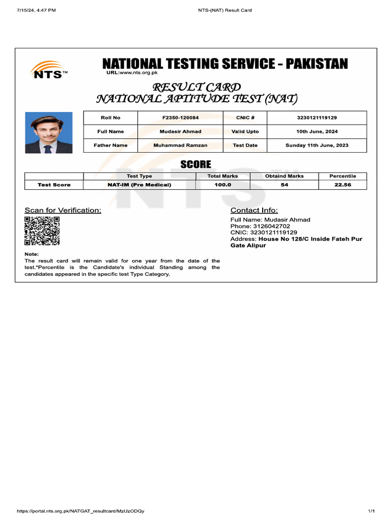 NTS Result Card 2023 | PDF