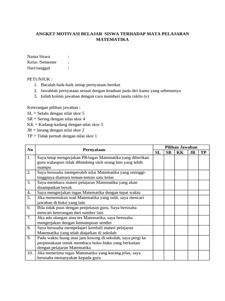 Angket 2 - Motivasi belajar siswa | PDF
