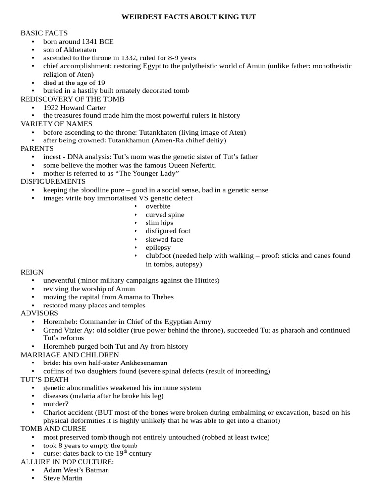 Weird Facts About King Tut | PDF | Tutankhamun | Ancient Egypt
